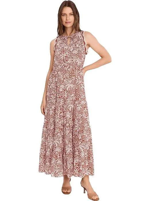 Vince Camuto Sleeveless Tiered Maxi Dress With Crochet Lace Trim - Brown