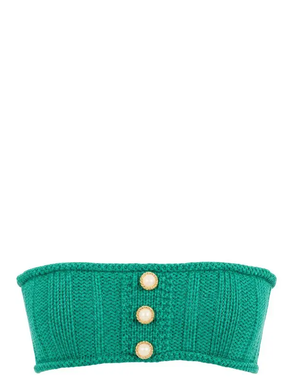 Miro Misljen Hand Knitted Top With Decorative Buttons - Green