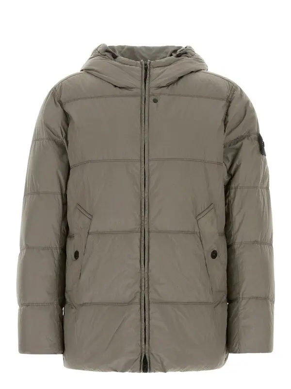 Stone Island Quilted Down Jacket With Drawstring Hood - Grey