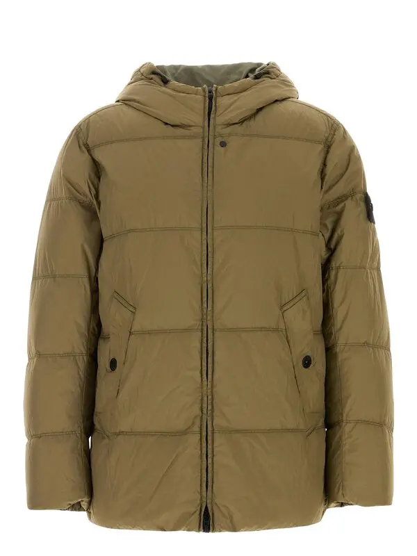 Stone Island Quilted Nylon Down Jacket With Detachable Logo - Green