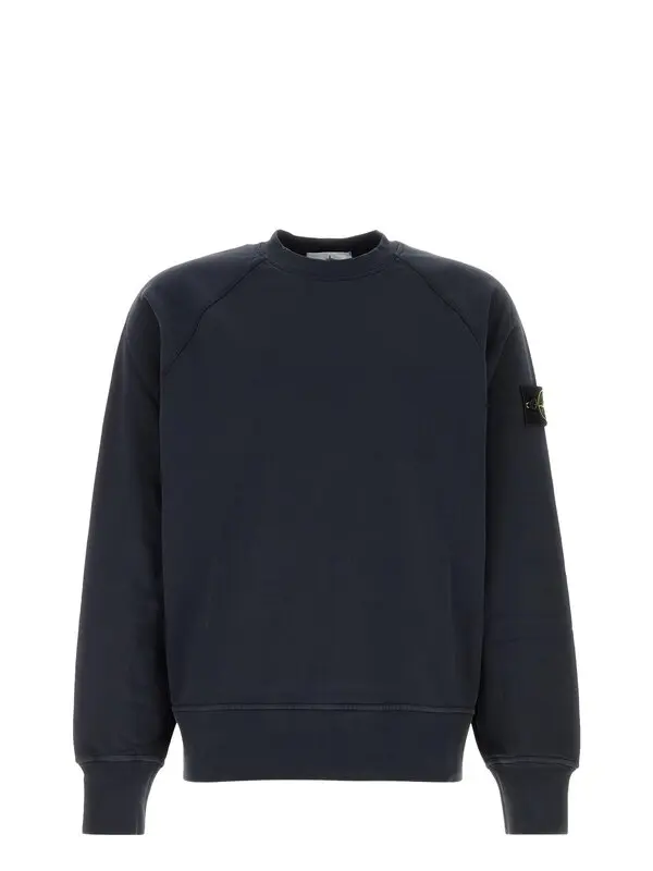 Stone Island Cotton Sweatshirt With Detachable Logo Label - Blue