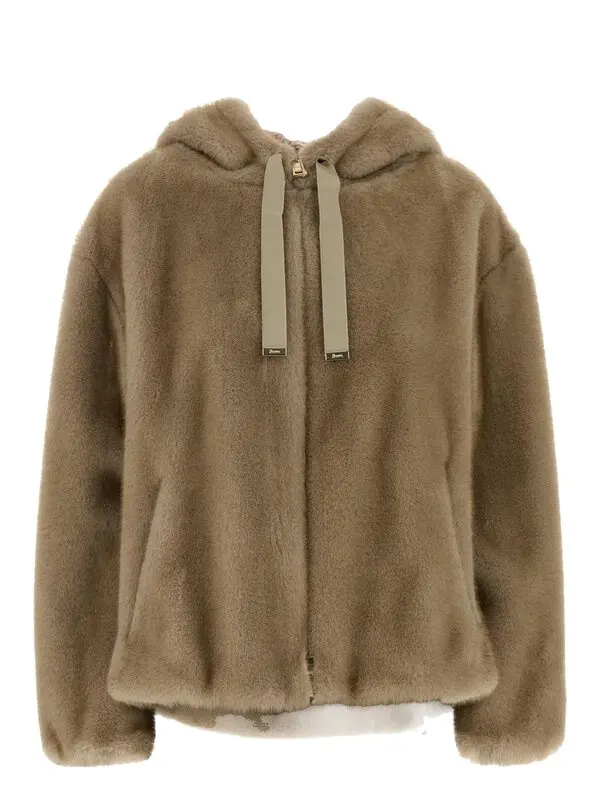 Herno Maxi Hooded Faux Fur Zip-up Jacket - Light Brown