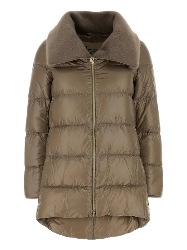 Herno Quilted Nylon Down Jacket With Eco Fur Collar - Grey