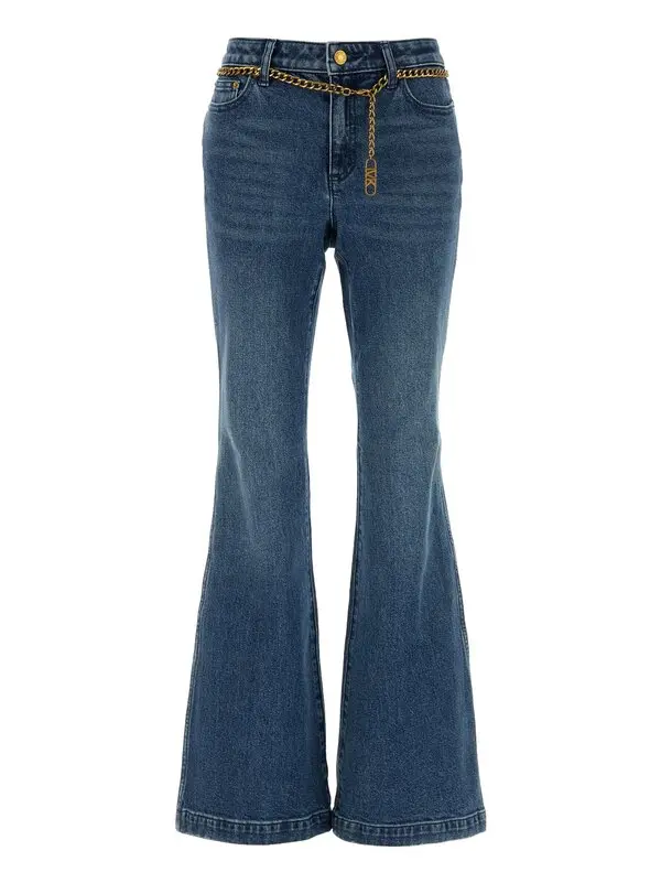 Michael Kors Stretch Denim Flared Jeans With Chain Belt - Blue