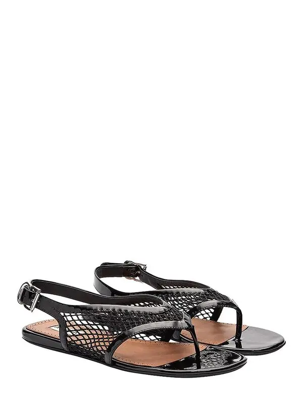 Alaïa White Fishnet Flat Sandal - Noir