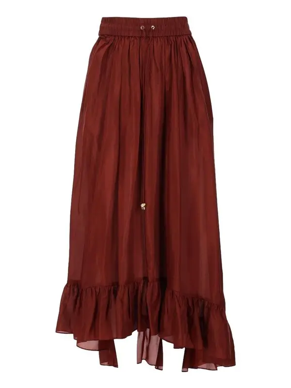 Zimmermann Silk Ruffled Skirt - Red