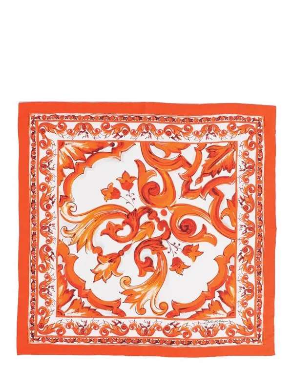 Dolce & Gabbana Twill Di Seta Foulard With Majolica Print - Orange