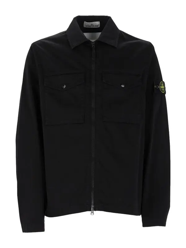 Stone Island Zip Up Jacket With Two Chest Pockets - Black