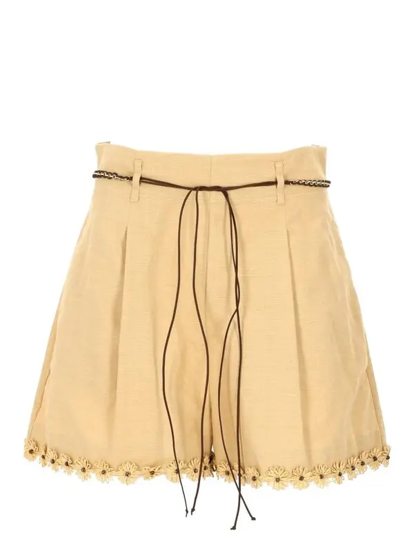 Zimmermann Linen Shorts With Floral Trim - Cream