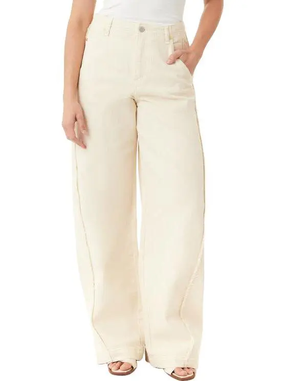 Habitual Aiden Frayed Relaxed Barrel Wide Leg Jeans - Ecru