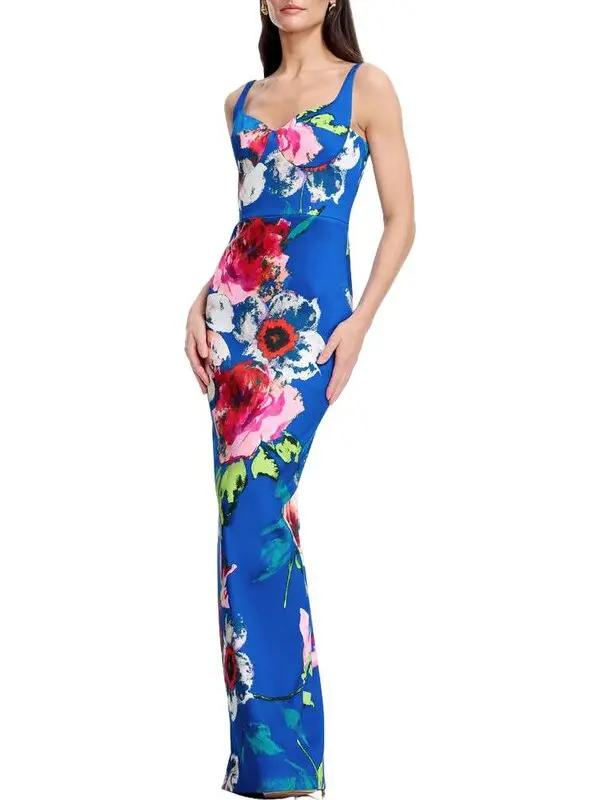 Dress The Population Elijah Floral Sheath Gown - Cobaltmulti