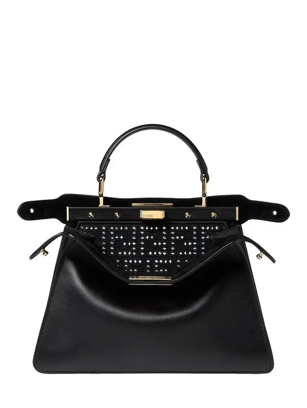 Fendi Peekaboo Iseeu Small Leather Bag With Mirror Embellishments - Black