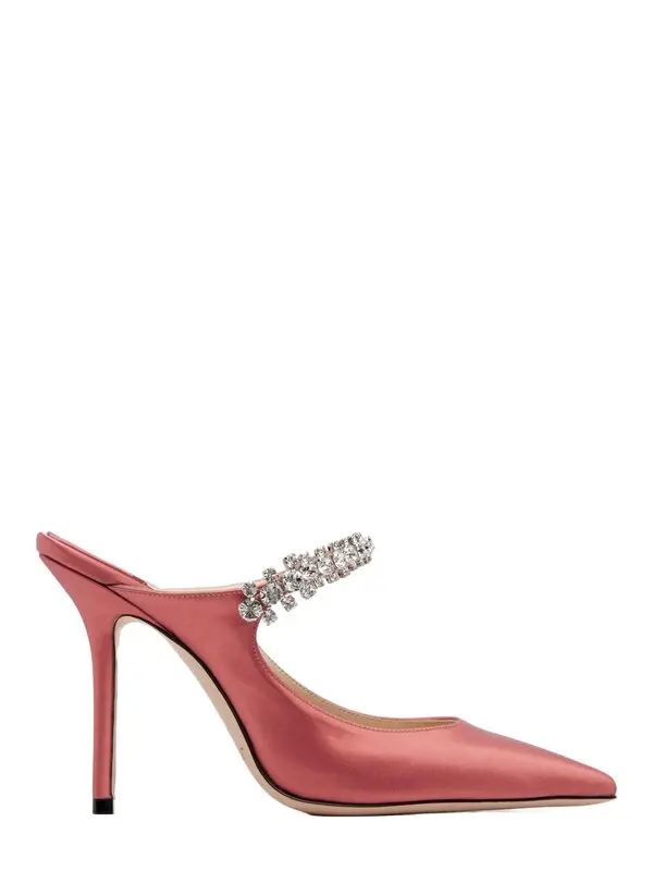 JIMMY CHOO Bing 100 Satin Pointed Toe Heels With Crystal Embellishment - Grapefruit Color
