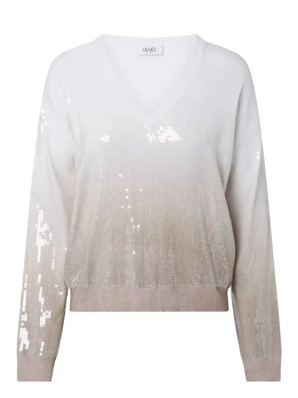 Liu Jo Sequin Embellished Ombré V-neck Sweater - Beige