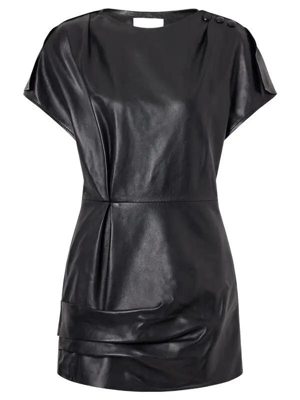 Isabel Marant Étoile Alia Draped Leather Mini Dress - Black