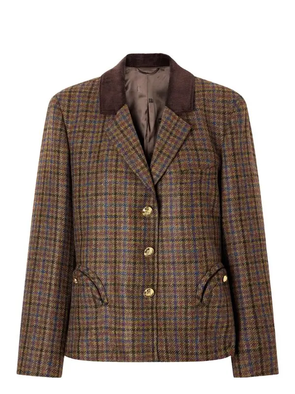 BLAZÉ MILANO Checked Wool Blazer With Corduroy Lapels - Brown