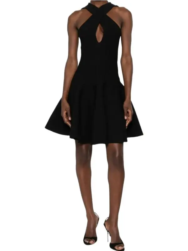 Alaïa Cross-neck Flared Mini Dress - Black
