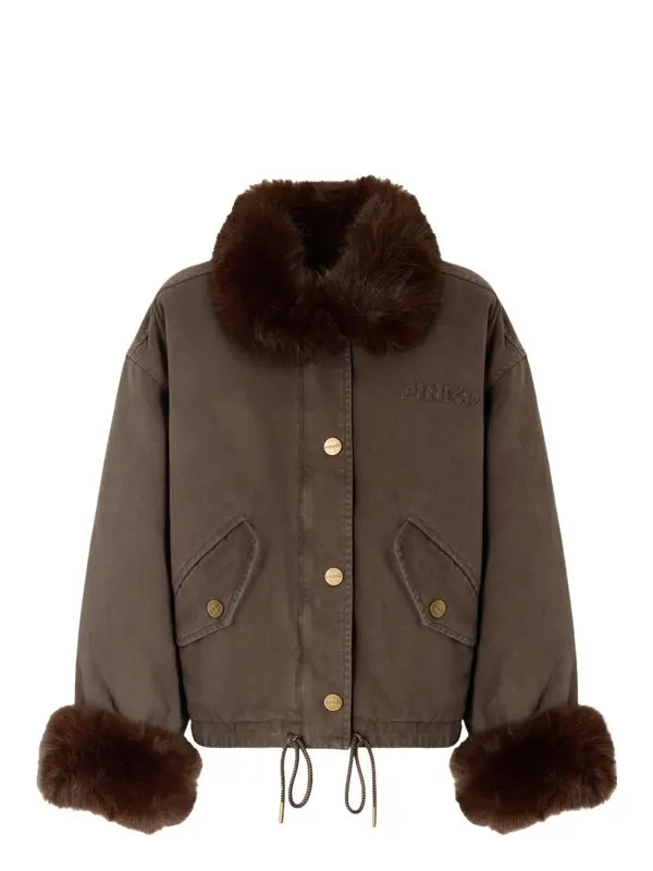 Pinko Cotton Pea Coat With Faux Fur Details - Brown