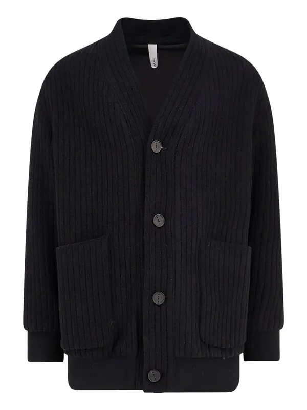 HEVO Cimino Patch-pocket Ribbed Coat - Black