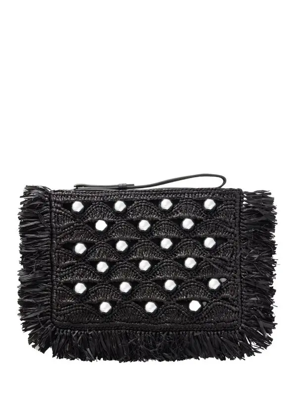 Rabanne Small Clutch Bag With Pearl Embellishments And Fringe - Black