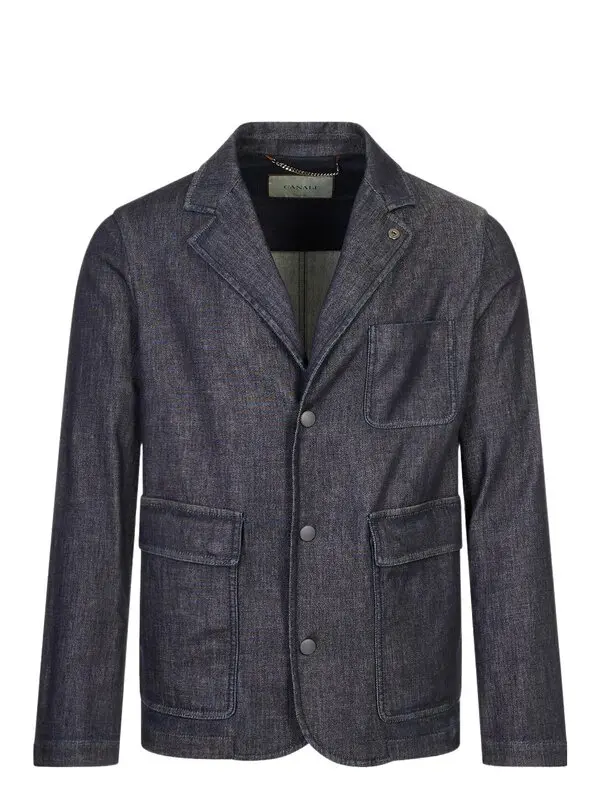 Canali Long Sleeve Denim Blazer - Black