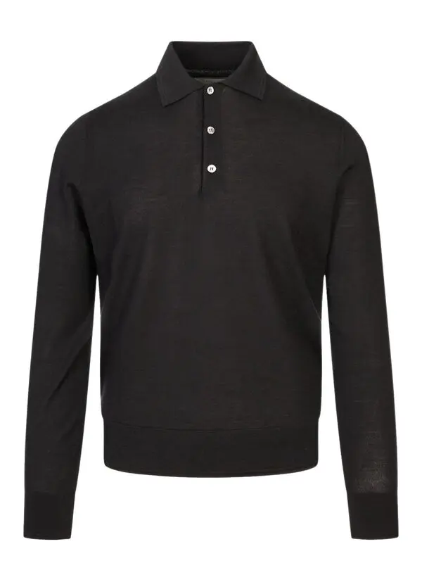 Canali Long-sleeve Knitted Polo Shirt - Black