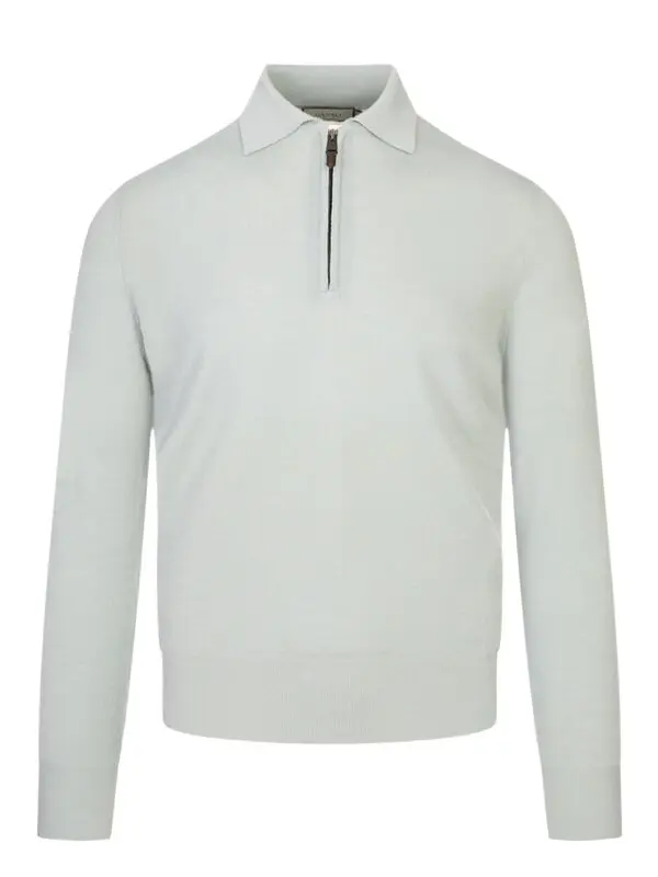 Canali Long-sleeve Polo-collar Sweater - Turquoise