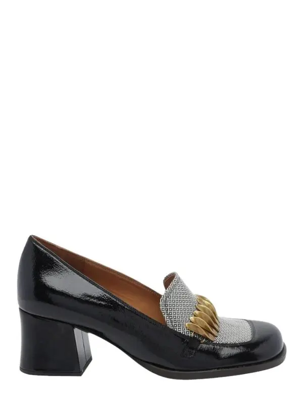 Chie Mihara Geometric Pattern High Heel Loafers - Black