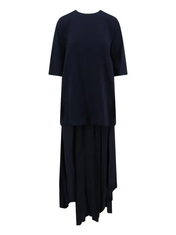 SEMICOUTURE Short Sleeve Dress With Pleated Hem - No