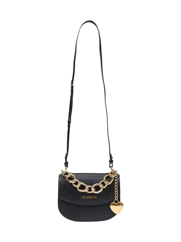 Moschino Flap Shoulder Bag With Decorative Chain And Heart Pendant - Black