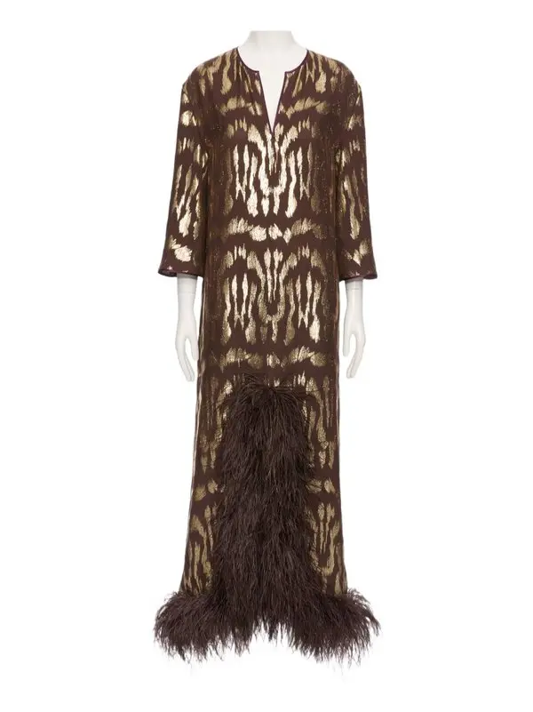 Valentino Garavani Long-sleeved Dress With Feather Trim - Multicolor
