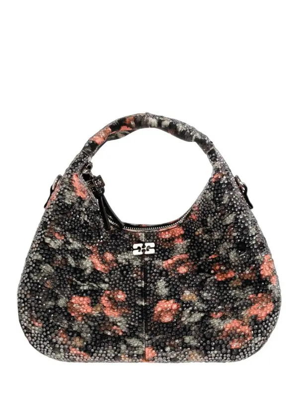 GANNI Beaded Flower Mini Hobo Bag - Grey