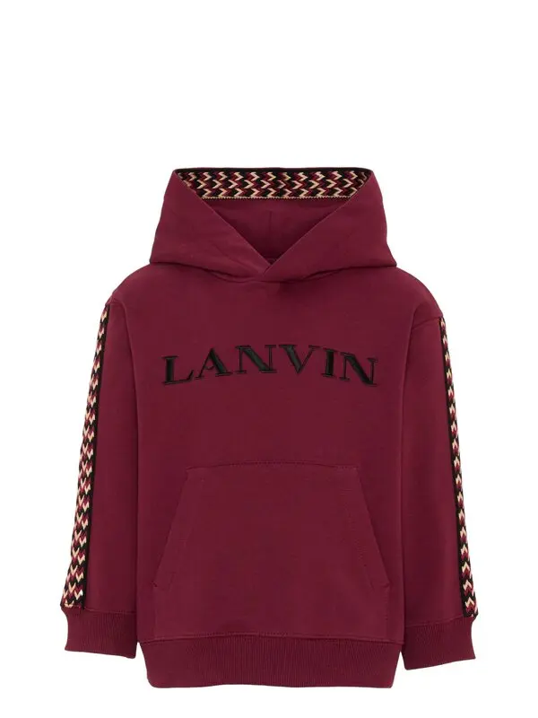 LANVIN Logo-embroidered Herringbone-trim Hoodie - Wine Red