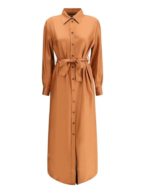 TOM FORD Classic Collar Shirt Dress With Belt - Camel-colored