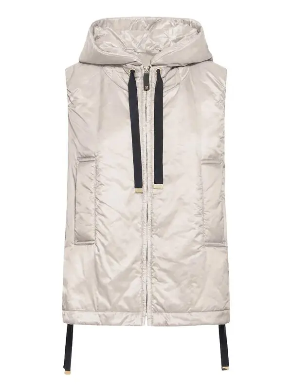 Max Mara Padded Vest With Hood In Waterproof Canvas - Cream