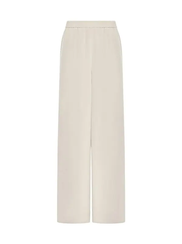 Max Mara Soft Silk Wide-leg Trousers With Monogram Detail - Cream
