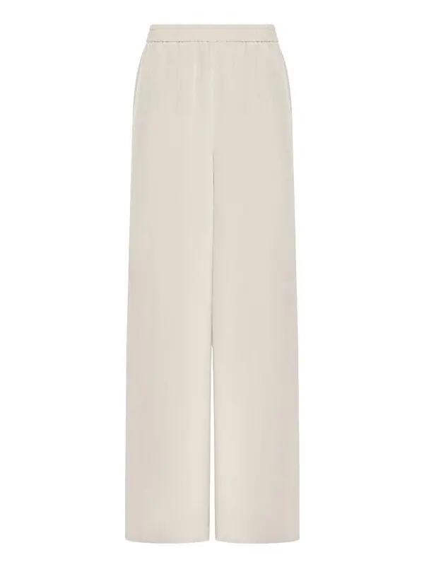 Max Mara Soft Silk Wide-leg Trousers With Monogram Detail - Cream