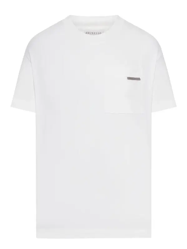 Brunello Cucinelli Crew Neck T-shirt With Embellished Pocket - White