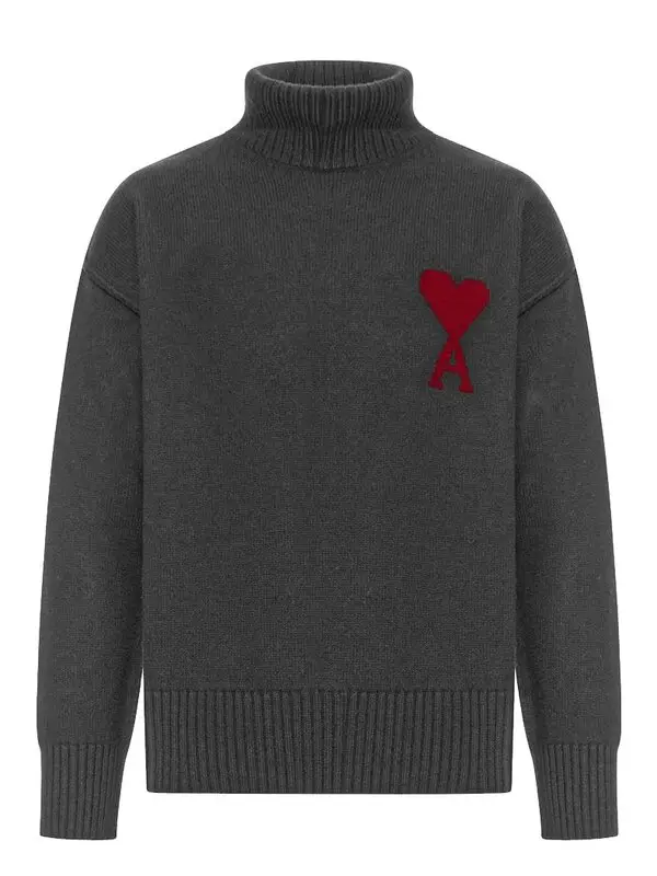 AMI Paris De Coeur Wool High Neck Sweater - Gray