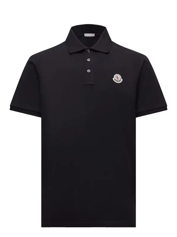 Moncler Cotton Piquet Polo Shirt With Logo Patch - Black