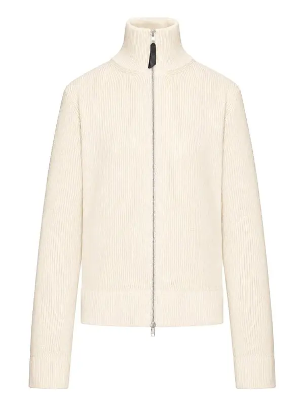 MAISON MARGIELA Ribbed Cotton High Neck Zip-up Cardigan - Cream