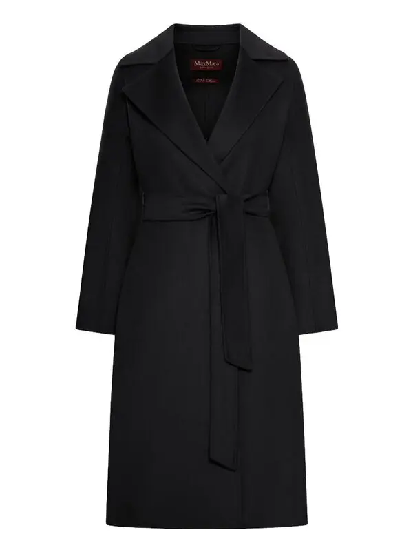 Max Mara Cashmere Blend Midi Wrap Coat - Black