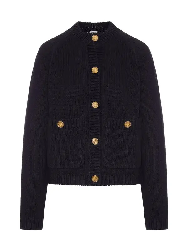 TOTEME Cotton Cardigan With Hammered-effect Buttons - Black