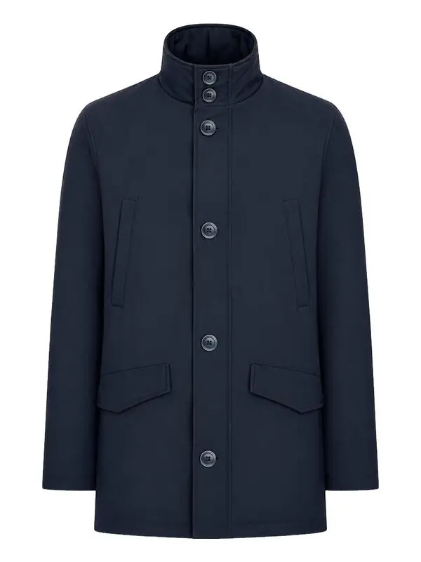Herno Technical Fabric Coat With High Collar - Blue