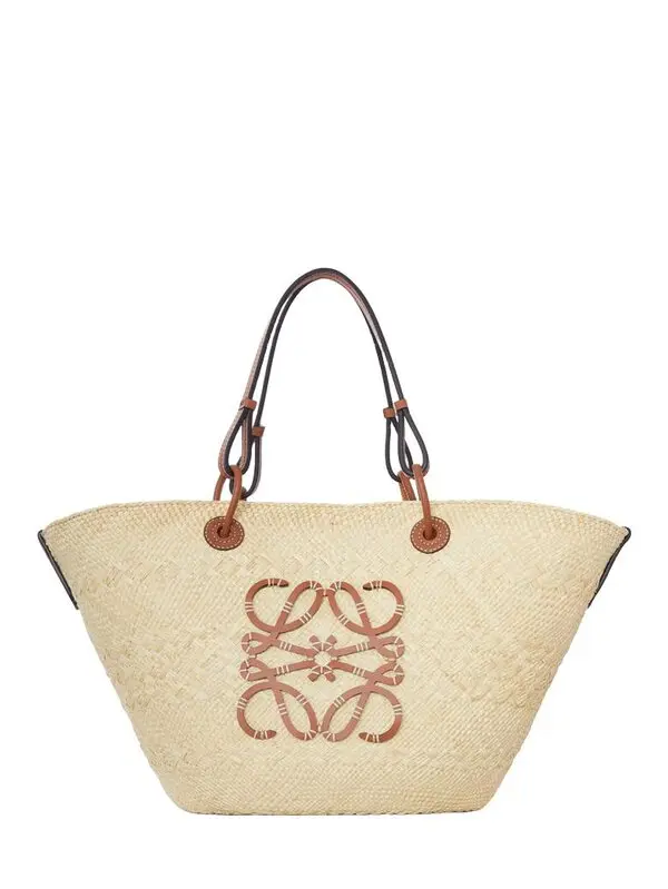 Loewe X Paula's Ibiza Anagram Basket Medium Bag In Iraca Palm And Calfskin - Multicolor