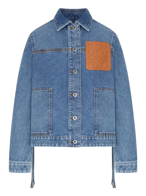 Loewe Cotton Denim Jacket With Asymmetric Hem And Side Laces - Blue