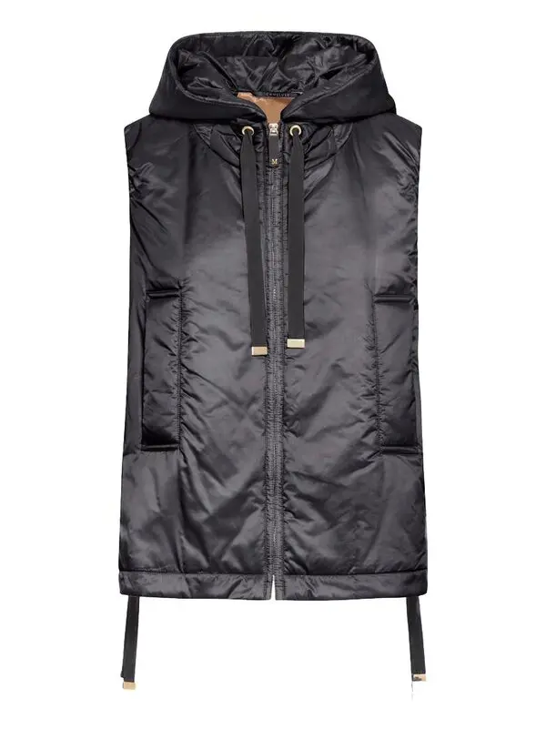 Max Mara Padded Vest With Hood In Waterproof Canvas - Black