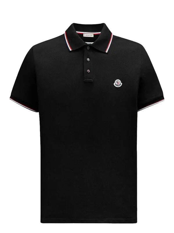 Moncler Cotton Piquet Polo Shirt With Tricolor Trim - Black
