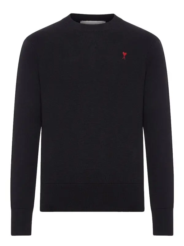AMI Paris Crewneck Sweater In Merino Wool With De Coeur Embroidery - Black
