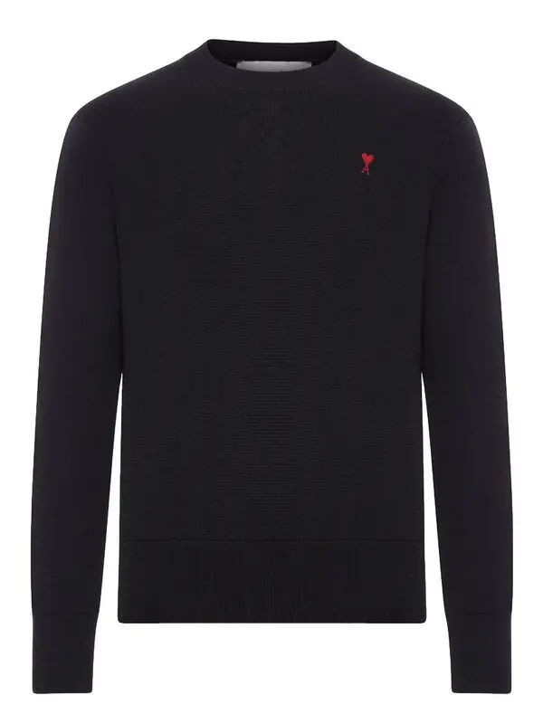 AMI Paris Crewneck Sweater In Merino Wool With De Coeur Embroidery - Multicolor